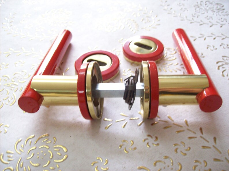 Vintage Italy Handle in Polished Brass Gold and Red Color of Very High ...