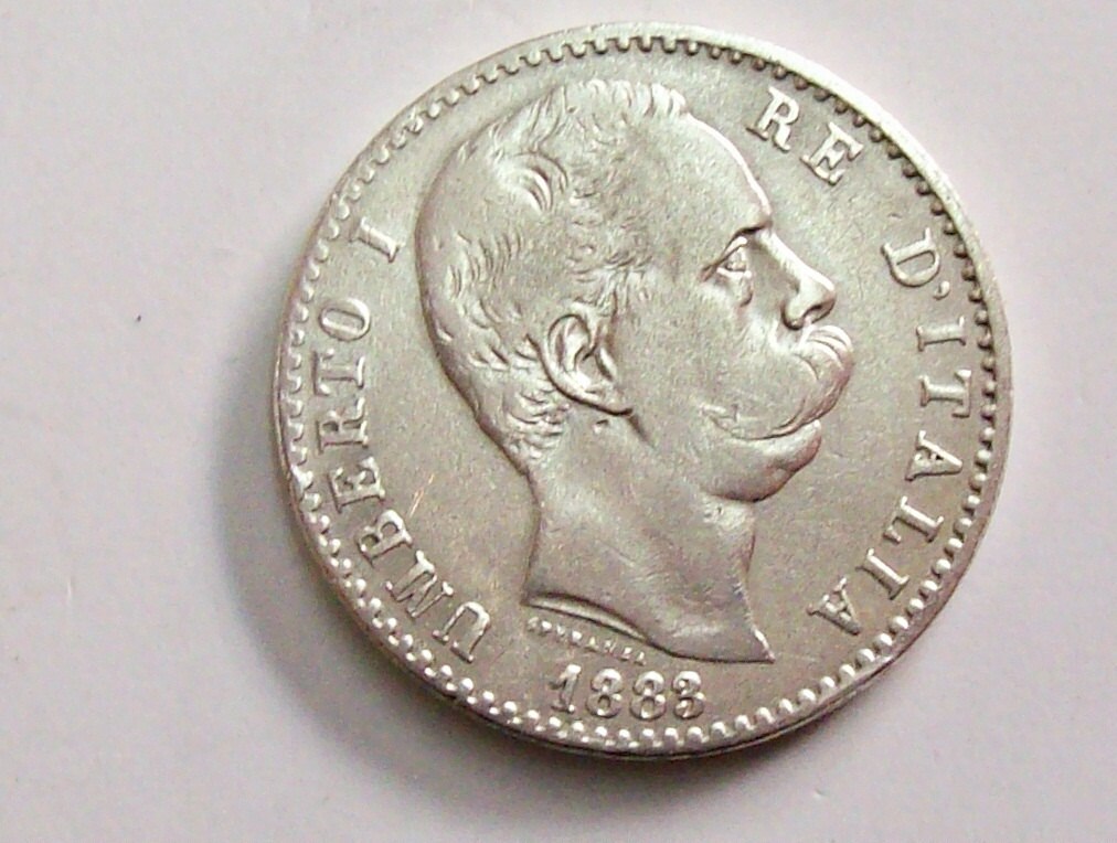 Vintage Italy 1883 2 Lire Silver Coin. Coat of Arm. Crown. King Umberto ...