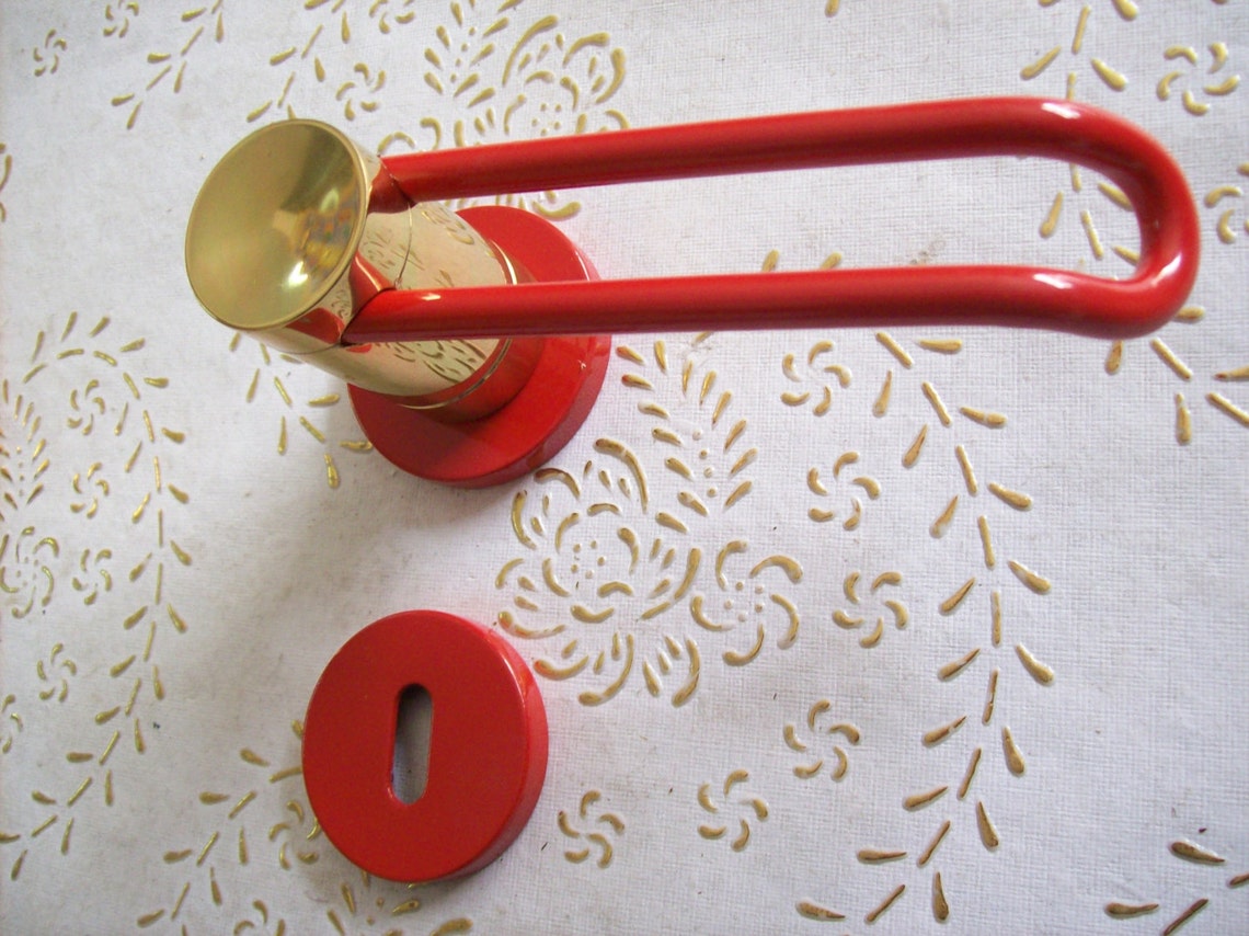 Vintage Italy Handle in Polished Brass Gold and Red High | Etsy