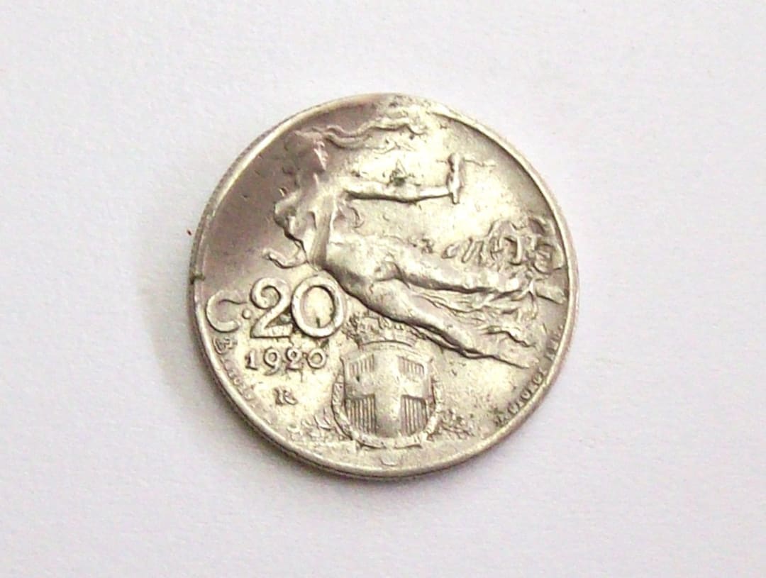 Vintage 1920 Antique Italy 20 Cent Coin. Kingdom of Italy, Freedom ...