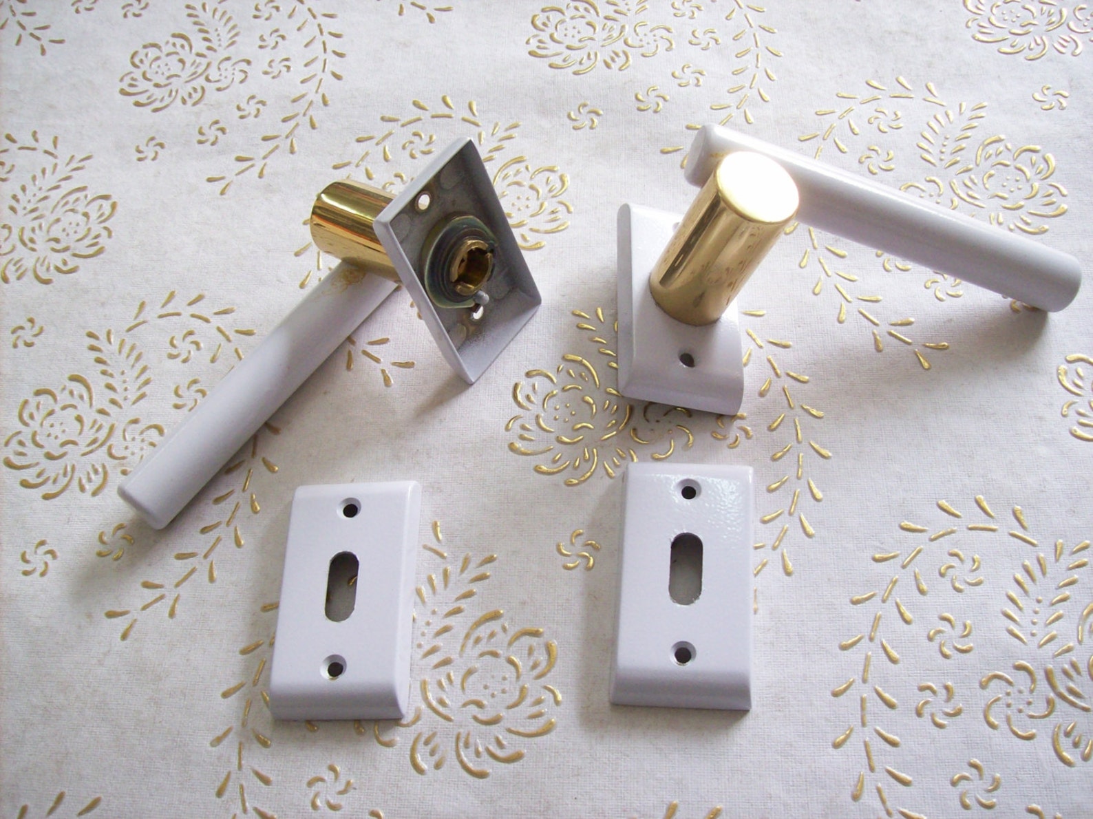 Vintage Italy Handle in Polished Brass Gold and White High - Etsy