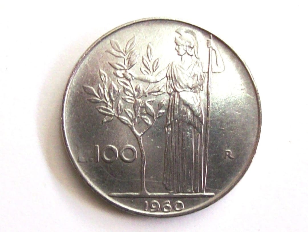 Vintage Italy 1960 Lire 100 Coin Italian Republic.bay Tree Minerva ...