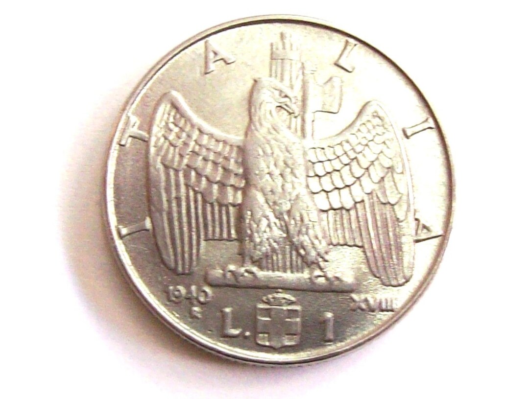 Vintage 1940 Antique Italy Lire 1 Coin. Kingdom of Italy, Vittorio ...