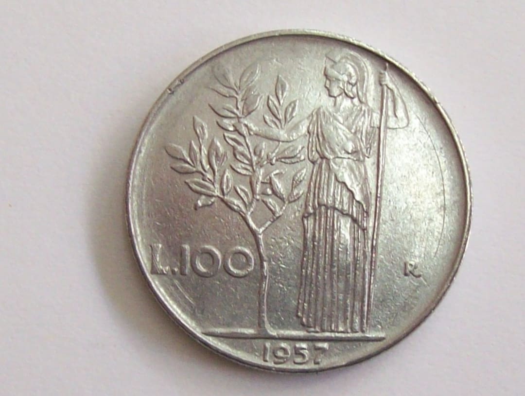 Vintage Italy 1957 Lire 100 Coin Italian Republic.bay Tree Minerva Standing. Art. 8547 Very Rare ...