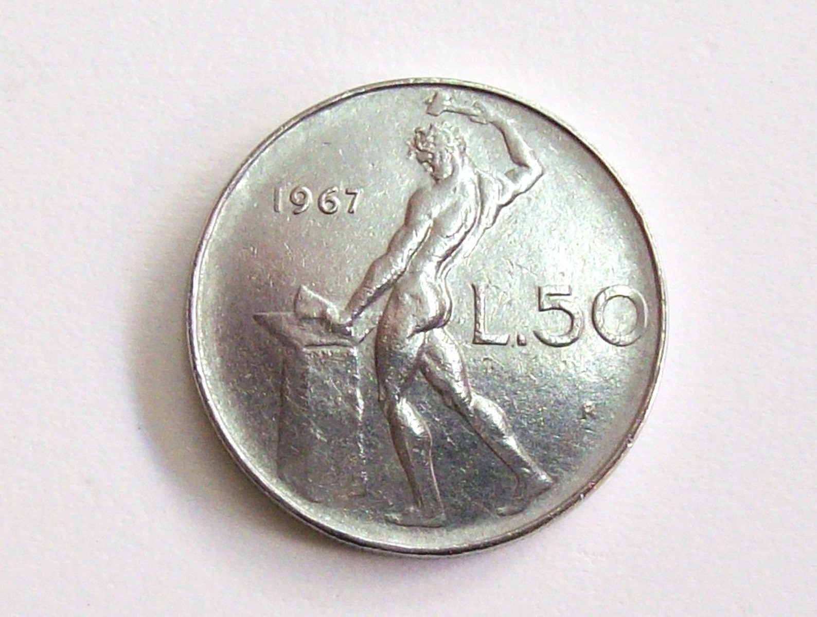 Vintage Italy 1967. Lire 50 Coin. Repubblica Italiana and Vulcano ...