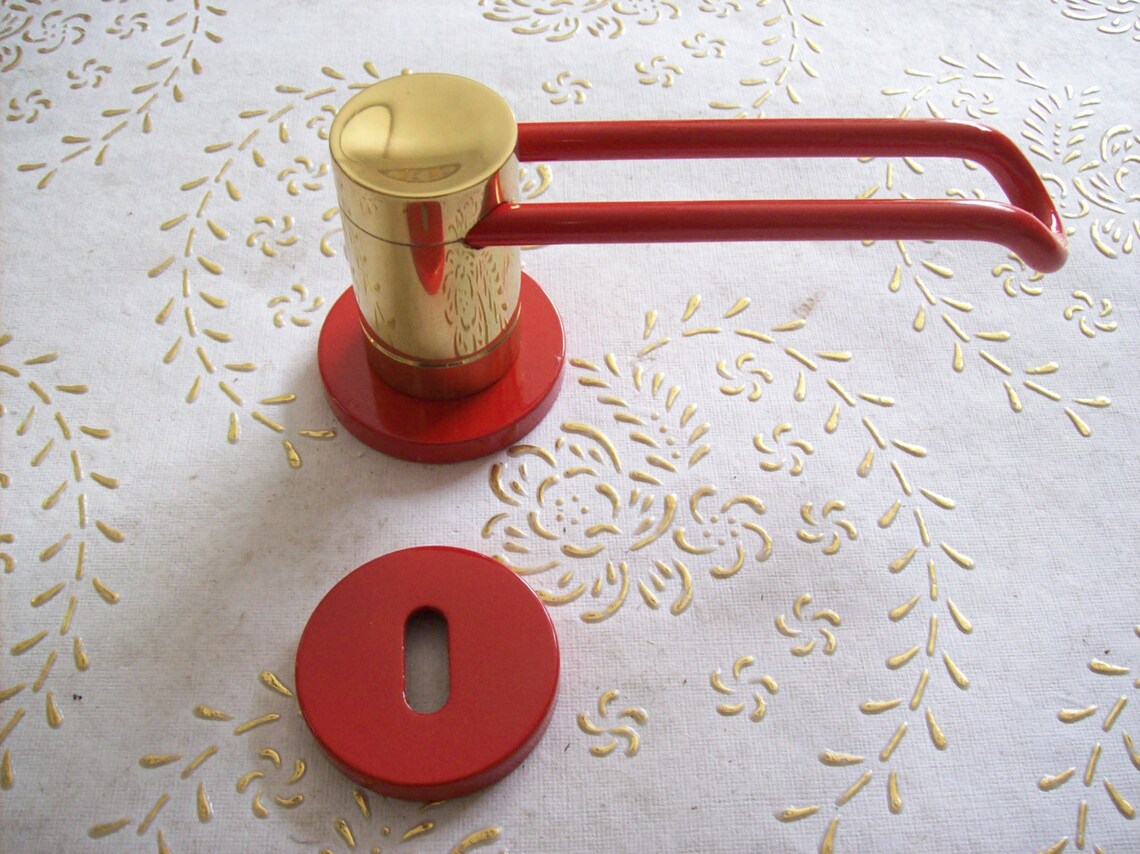 Vintage Italy Handle in Polished Brass Gold and Red High Quality. Gold ...