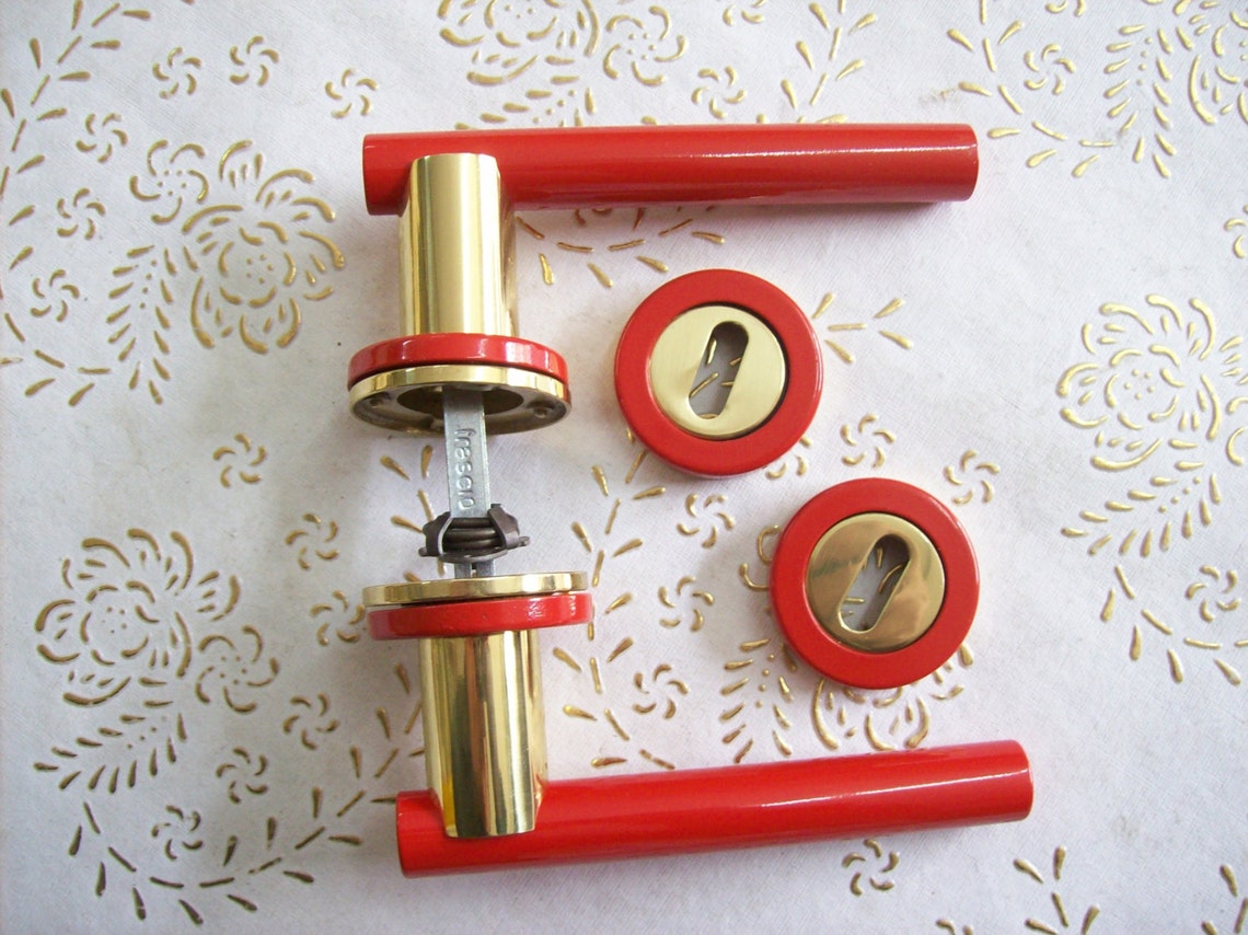 Vintage Italy handle in polished brass gold and red color of | Etsy