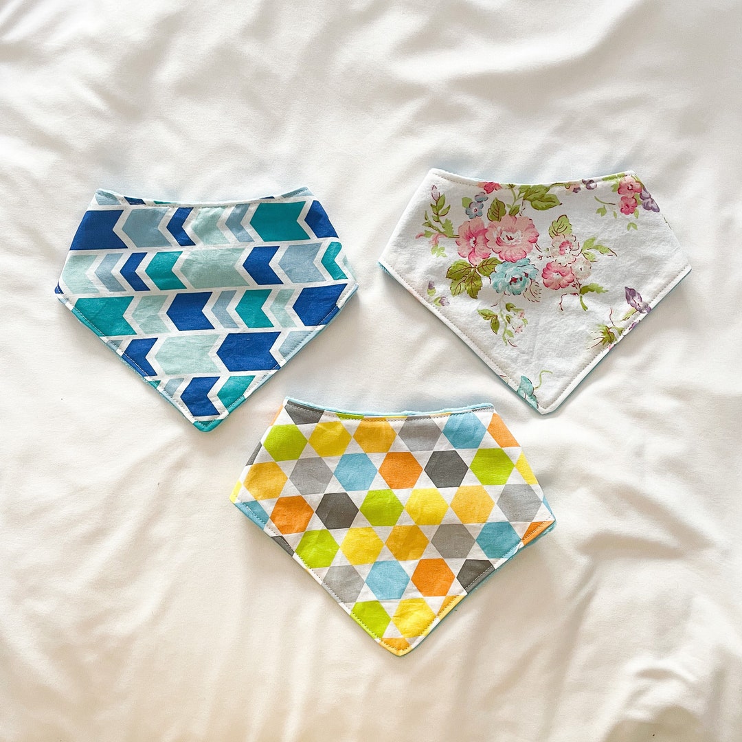 Handkerchief Baby Bib With Snaps, Floral Handkerchief Minky Backed Bib ...