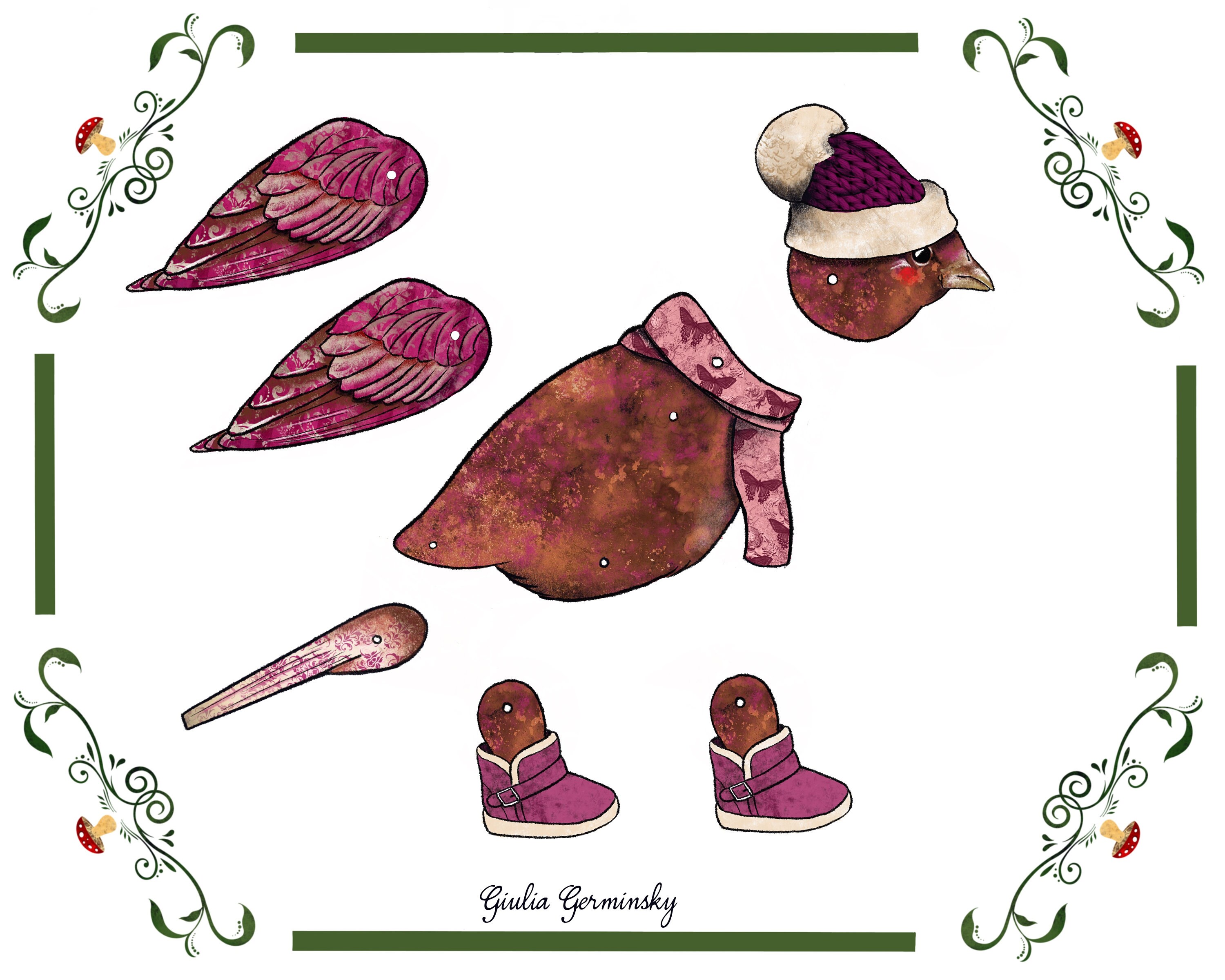 Articulated Printable Paper Birds, Digital Download, Paper Dolls ...