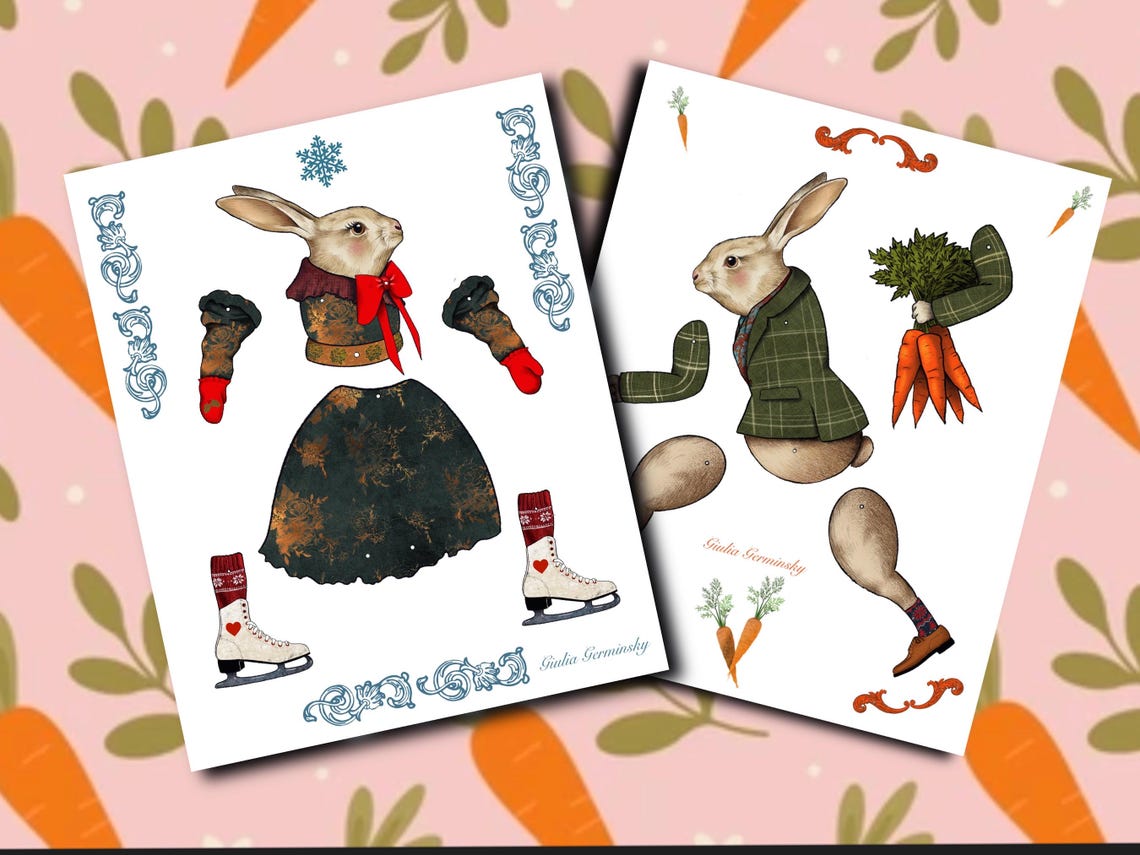 Articulated Paper Bunnies, Printable Paper Dolls (digital Download) - Etsy