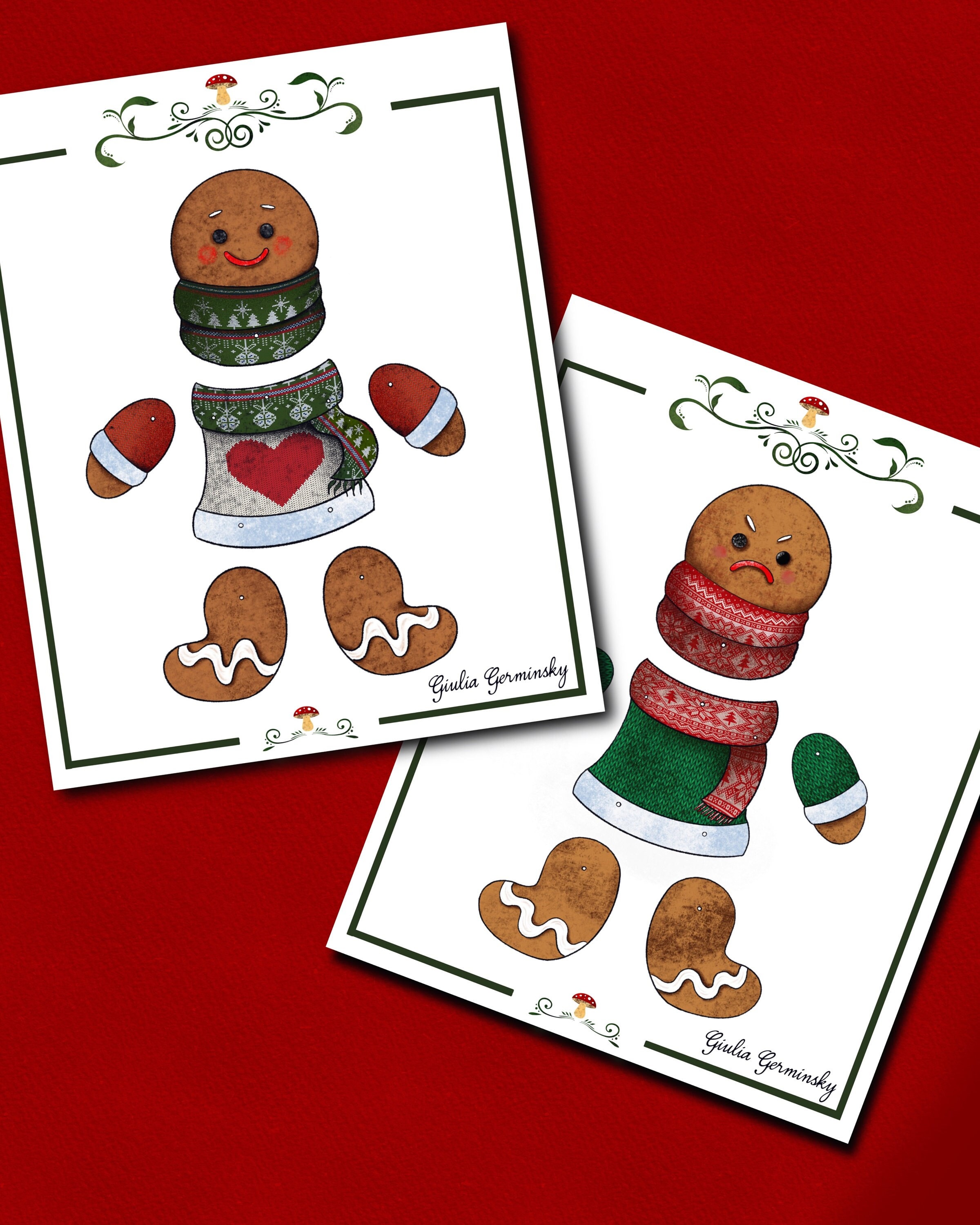 2 Articulated Printable Paper Gingerbread Men, Digital Download, Paper ...