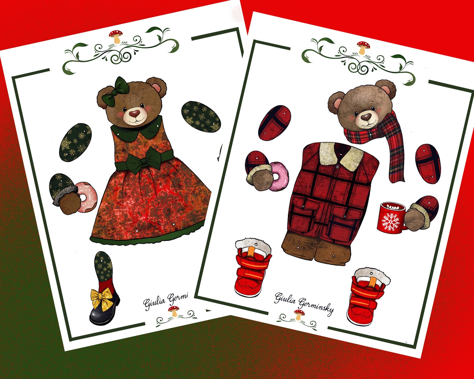 2 Articulated Printable Paper Bears, Digital Download, Paper Dolls ...