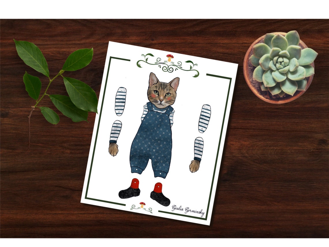 Articulated Printable Paper Cats, Digital Download, Hand Drawn Paper ...