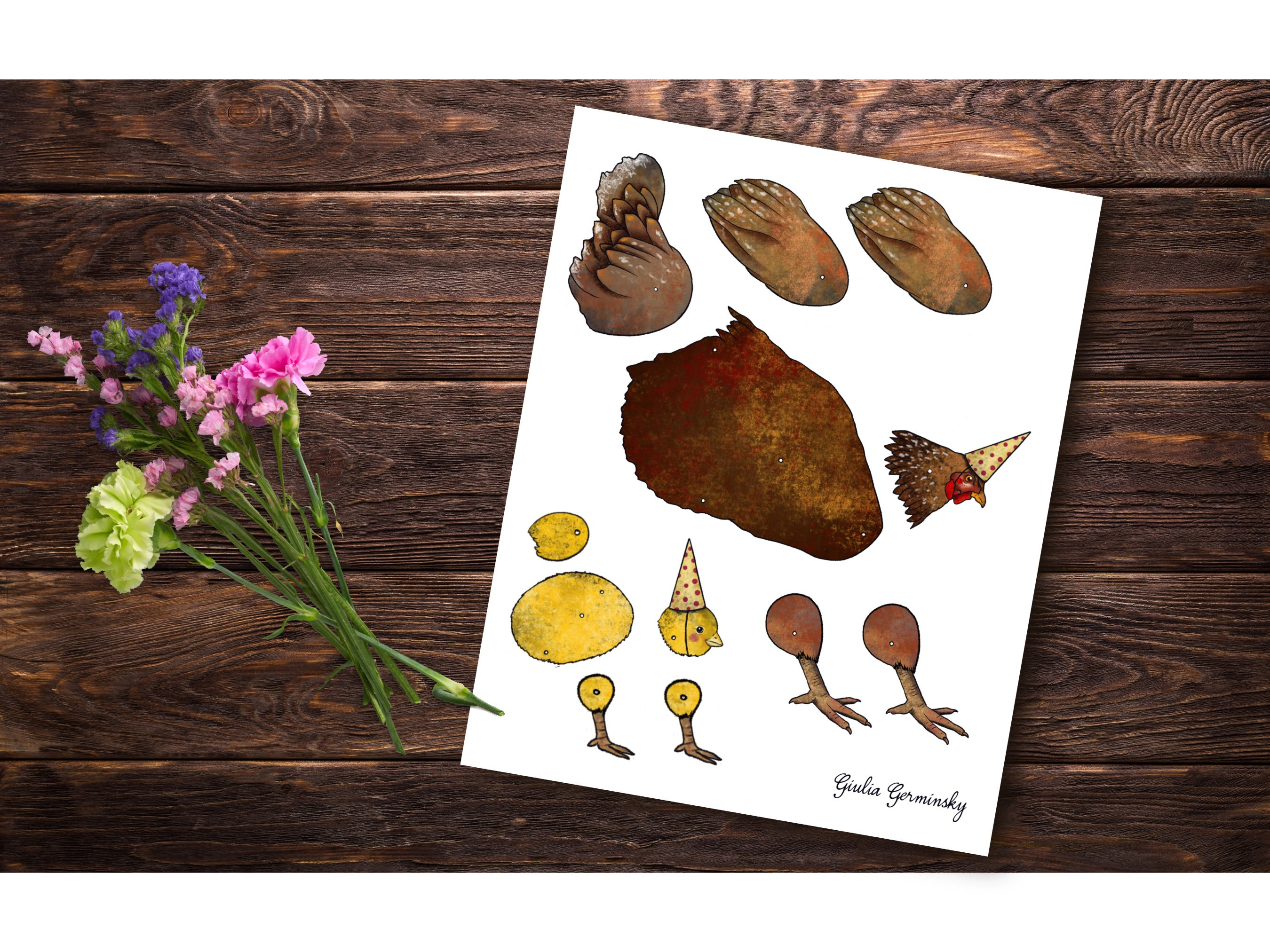 Articulated Printable Paper Chickens, Digital Download, Paper Dolls ...