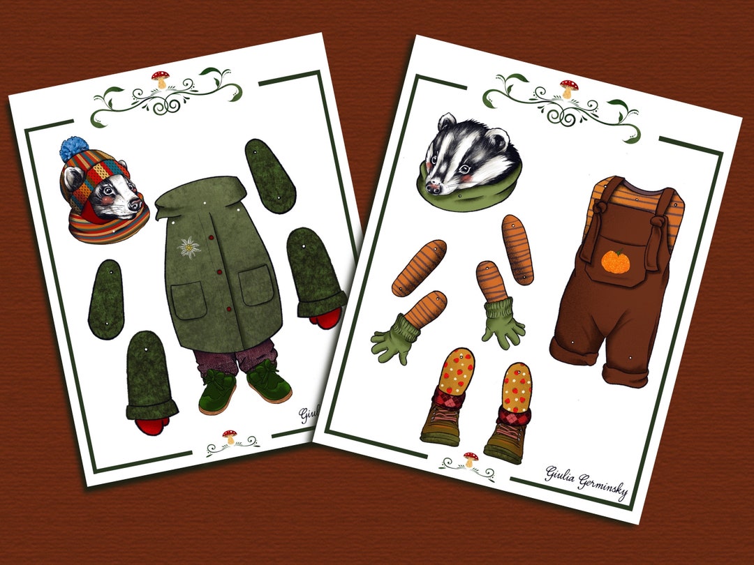 Articulated Paper Badger Dolls, Printable DIY Craft (PDF & JPG) - Etsy
