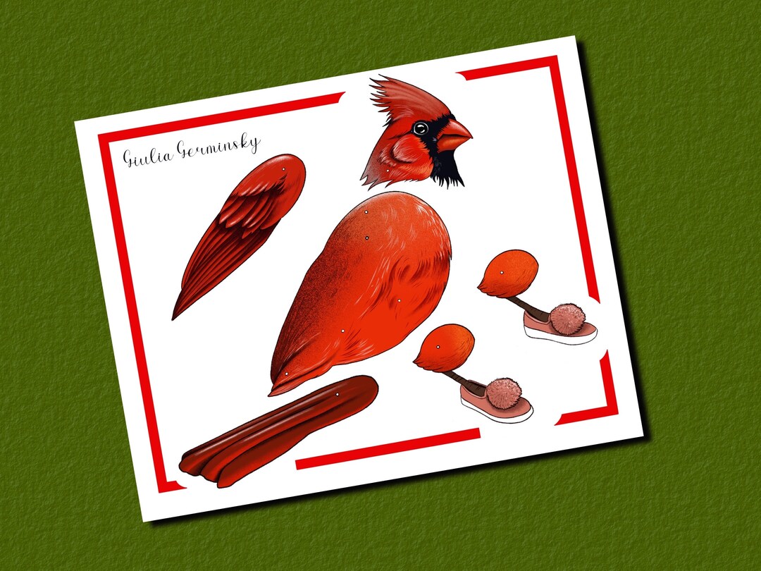 Articulated Printable Red Cardinal, Digital Download, Paper Dolls ...