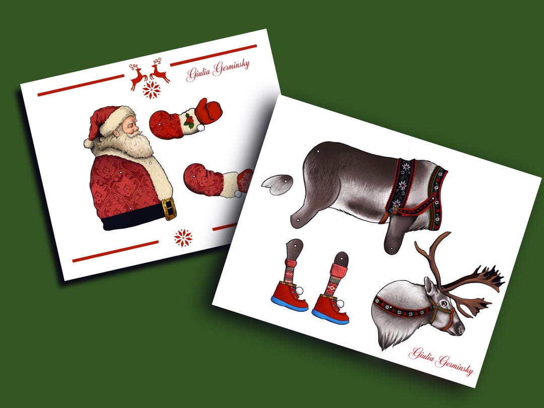 Printable Articulated Paper Santa and Reindeer (digital Download) - Etsy