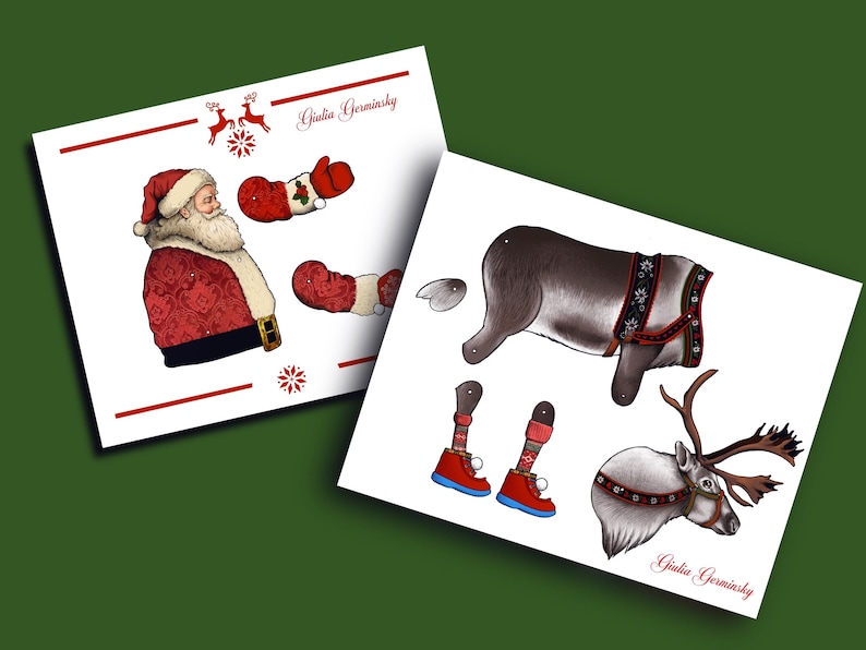 Printable Articulated Paper Santa and Reindeer (digital Download) - Etsy