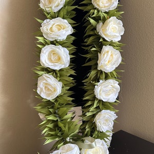 Maile Large White Rose Long Open End Lei - Etsy