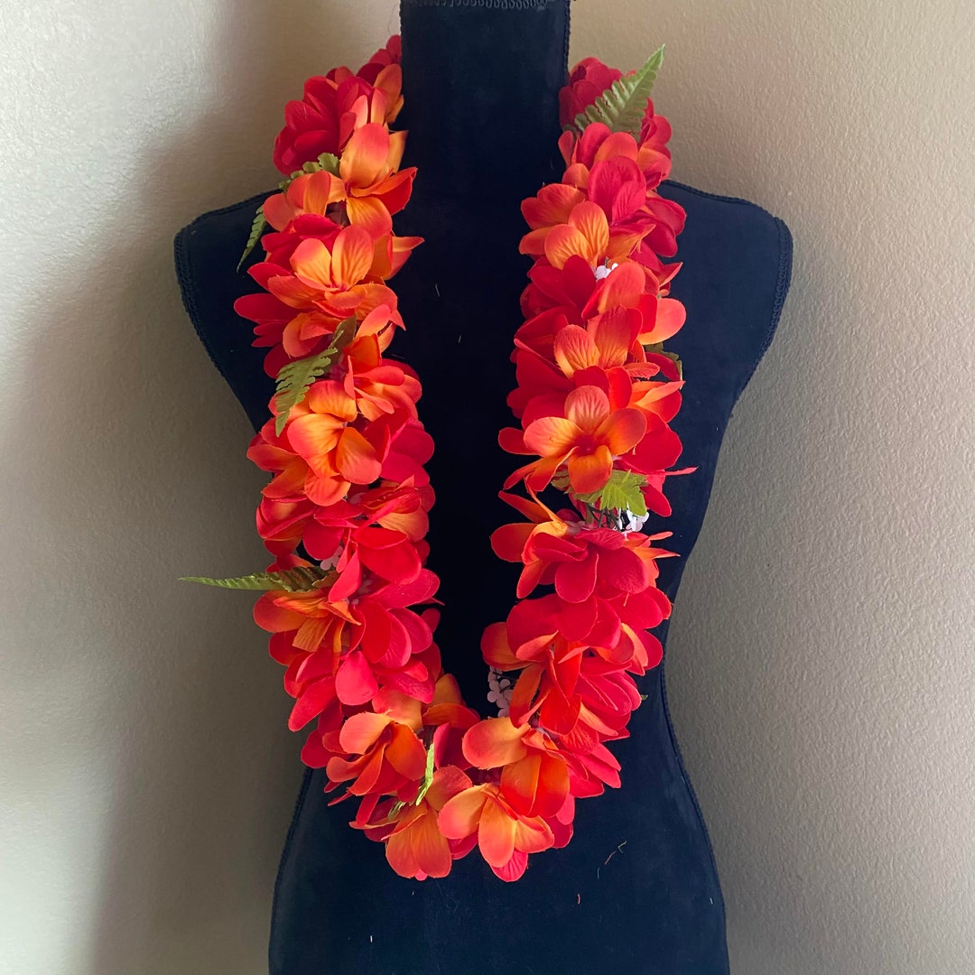 Hawaiian Plumeria Artificial Flowers Lei Orange and Red - Etsy