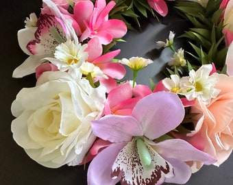 White Rose and Orchid Pink Bougainvillea Haku Lei Flower Crown - Etsy
