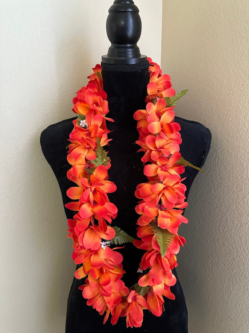 Hawaiian Plumeria Artificial Flowers Lei Orange and Red - Etsy