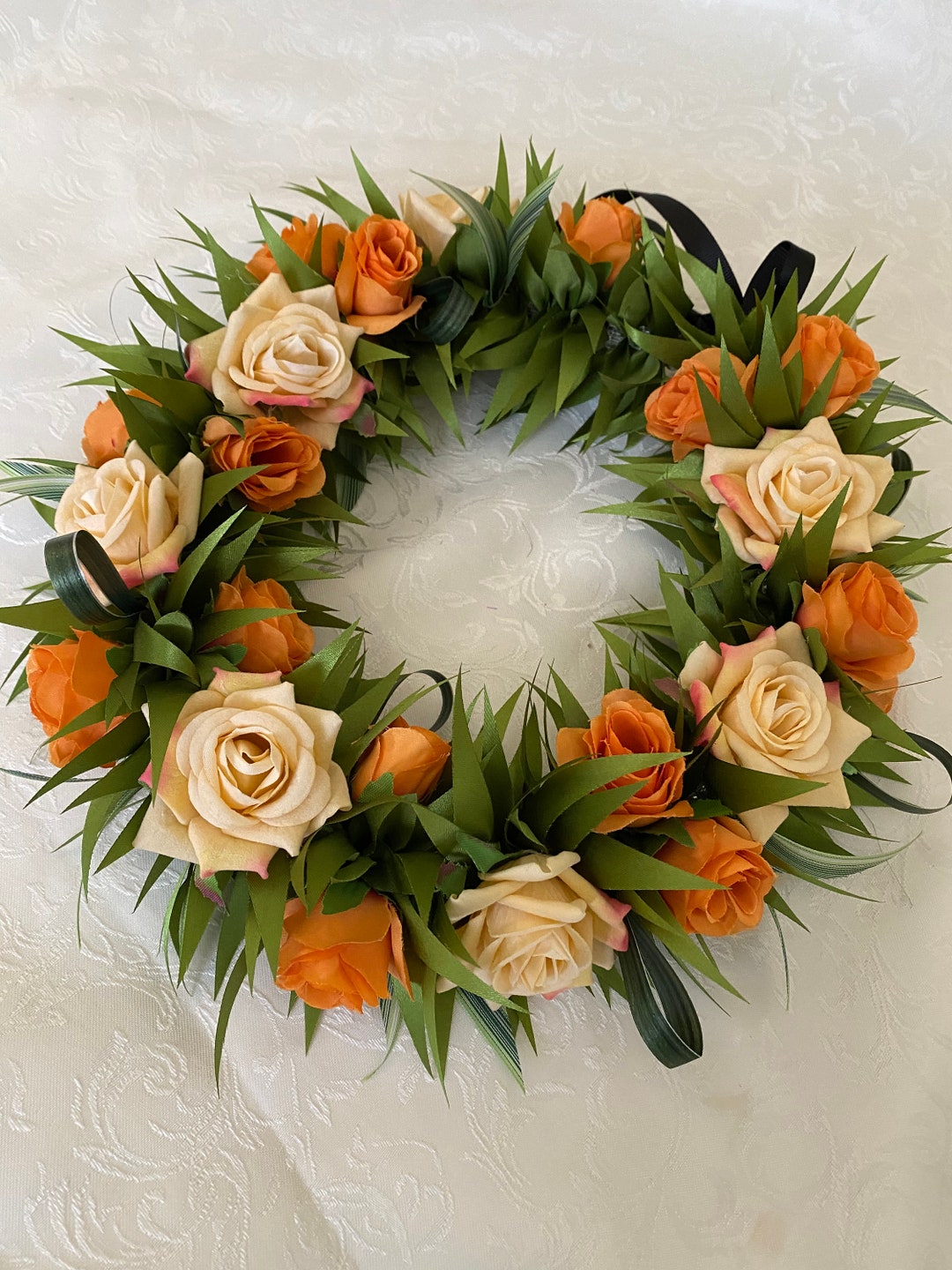 Double Rose Lei Po’o Coral Orenge and Orange - Etsy