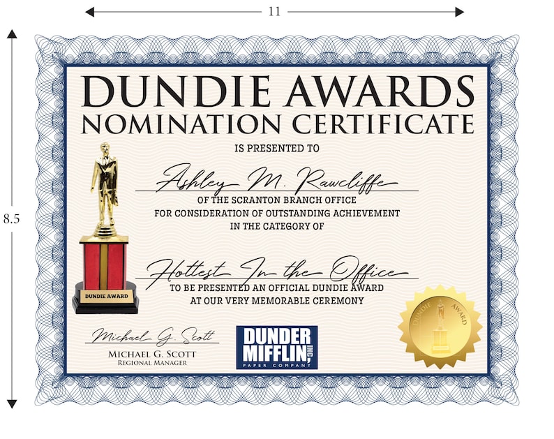8.5x11 CUSTOMIZED Dundie Award (digital File) - Etsy
