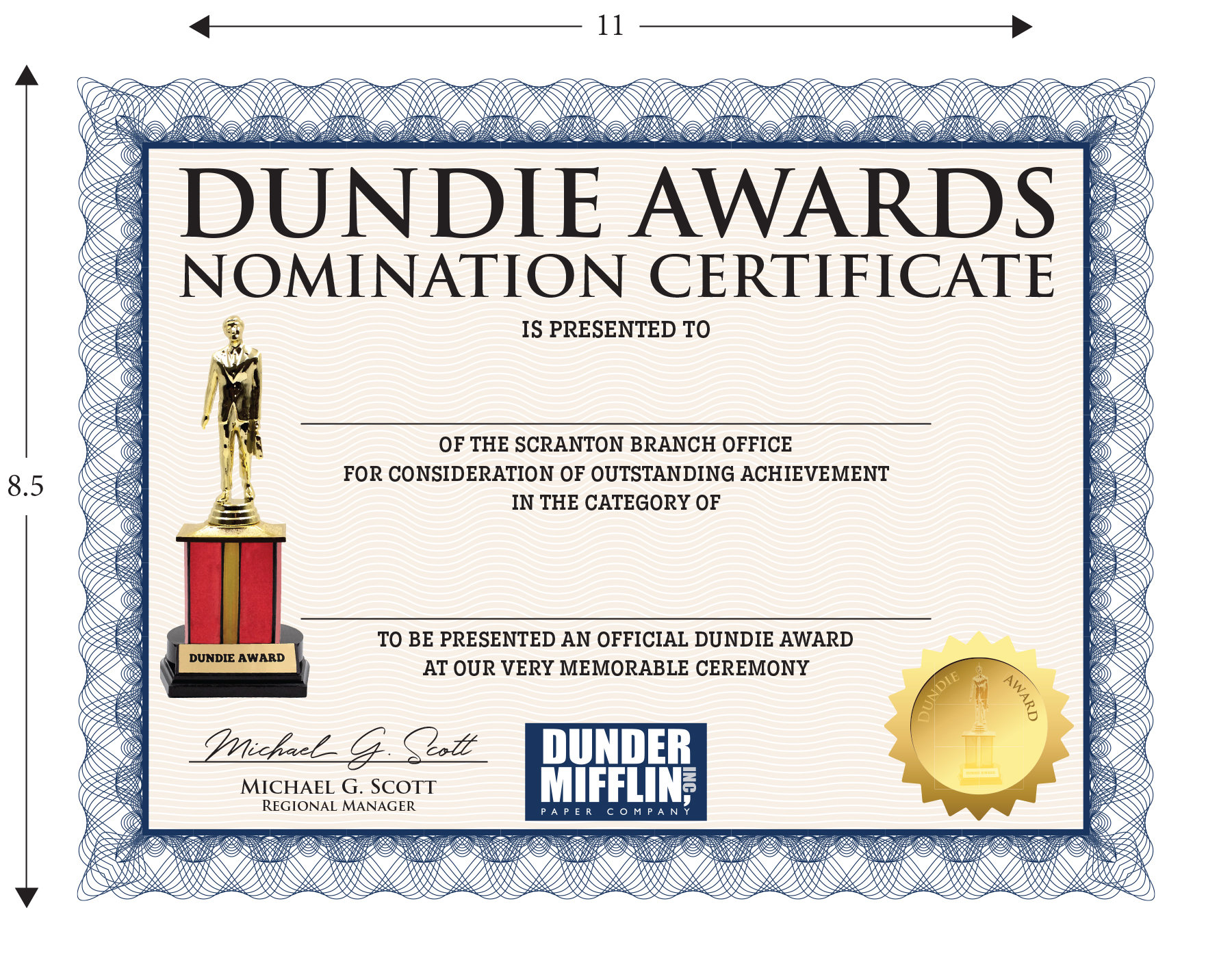 8.5x11 Dundie Award (digital File) - Etsy