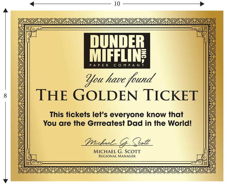 8x10 CUSTOM Dunder Mifflin Golden Ticket (digital File) - Etsy