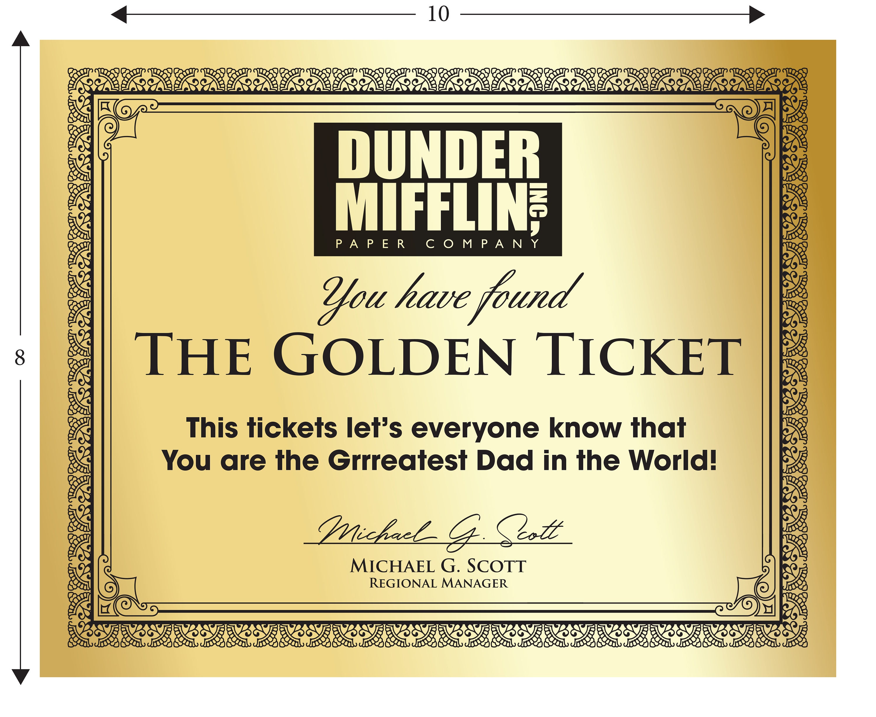8x10 CUSTOM Dunder Mifflin Golden Ticket digital File - Etsy