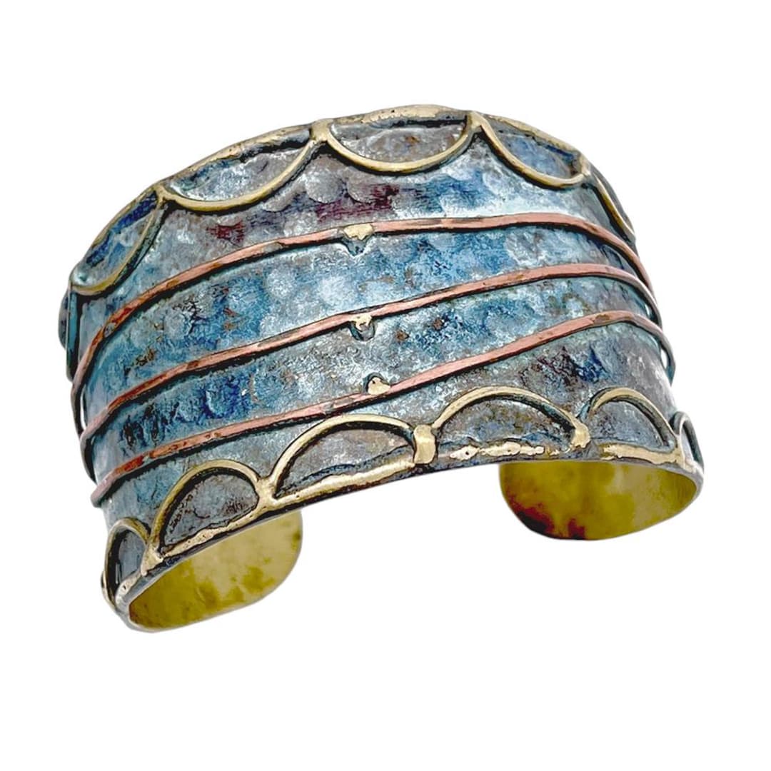 Anju Jewelry Brass Patina Cuff Bracelet - Rustic Blue Rushing River - Etsy