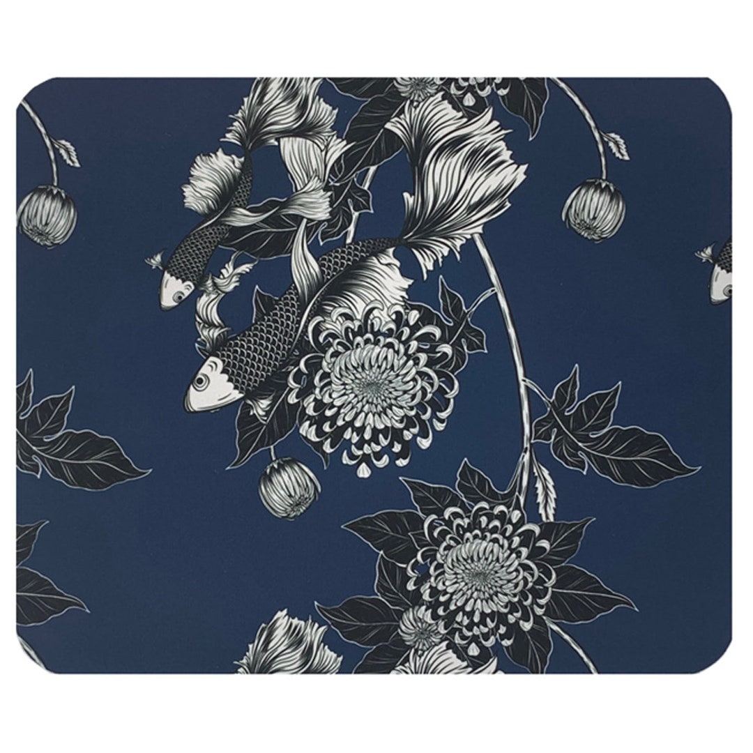 Navy Blue Mouse Pad Mat Computer Desk Accessory Koi Fish and Flowers - Etsy