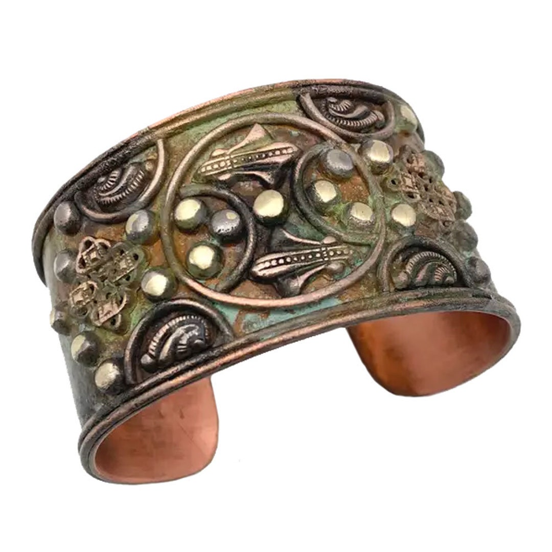Anju Jewelry Rivets and Filigree With Circles Green Patina Bracelet ...