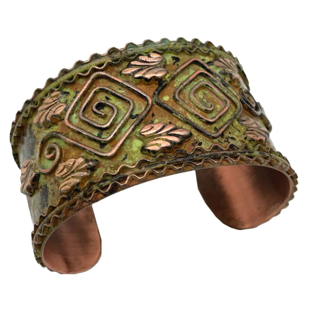 Anju Jewelry Square Spirals With Leaves Green Copper Patina Cuff ...