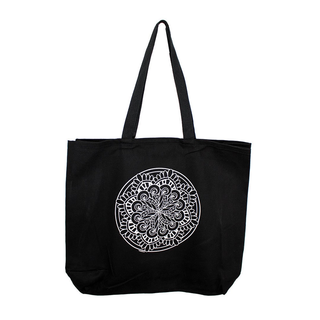 White Mandala on Black Cotton Canvas Tote Bag - Etsy