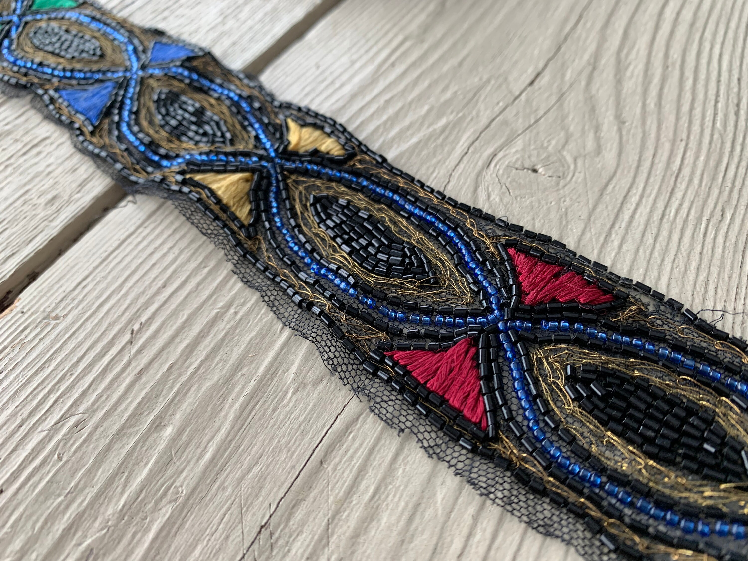 By the 1/2 Yard Antique Beaded Net Trim With Metallic Thread Accents ...