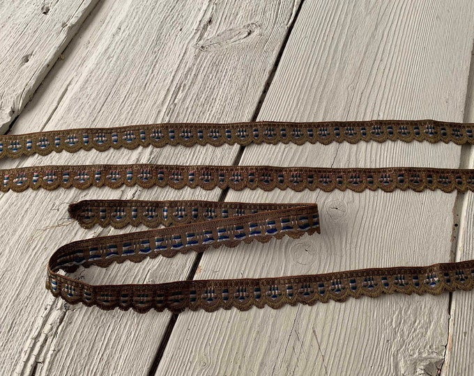 3 Pieces Antique Floss Embroidered Trim With Metallic Thread Accents ...