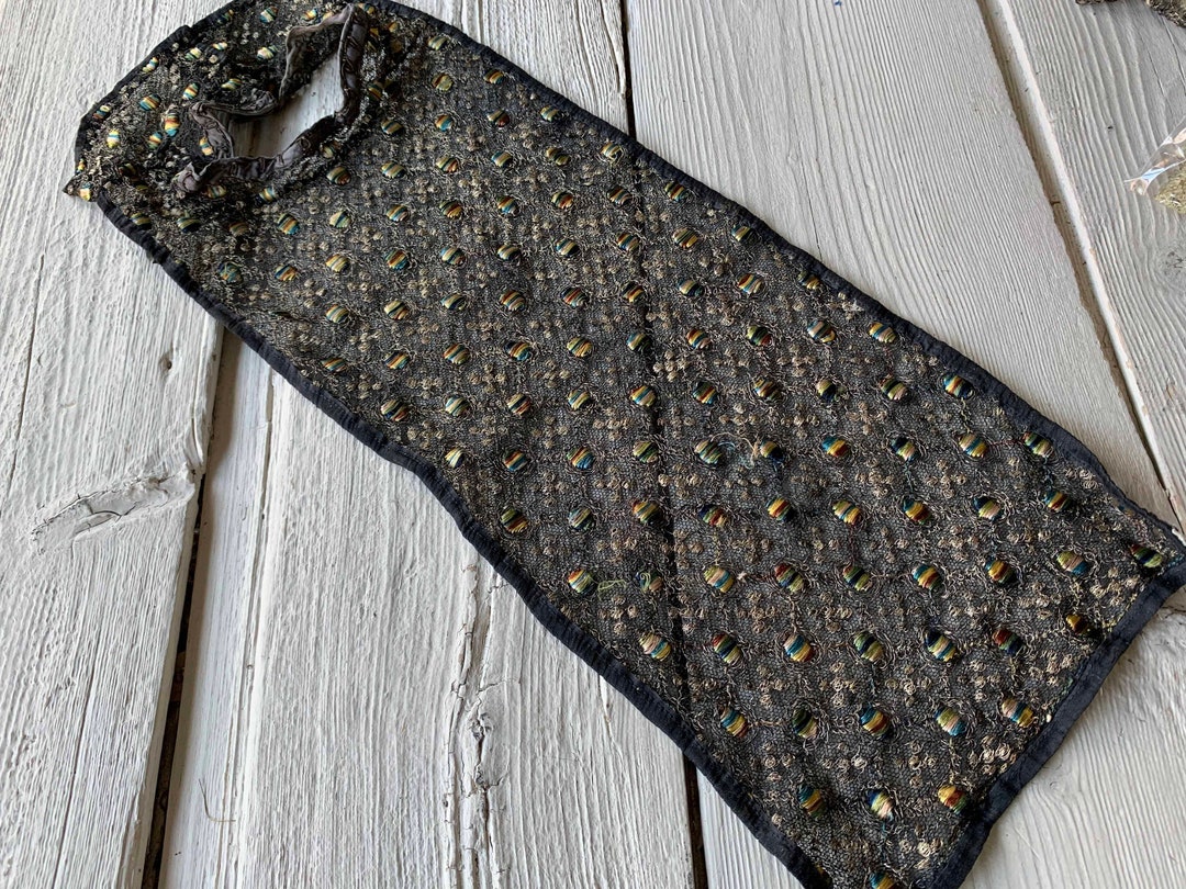 Antique Victorian Embroidered Net Dress Insert Metallic Thread and Silk ...