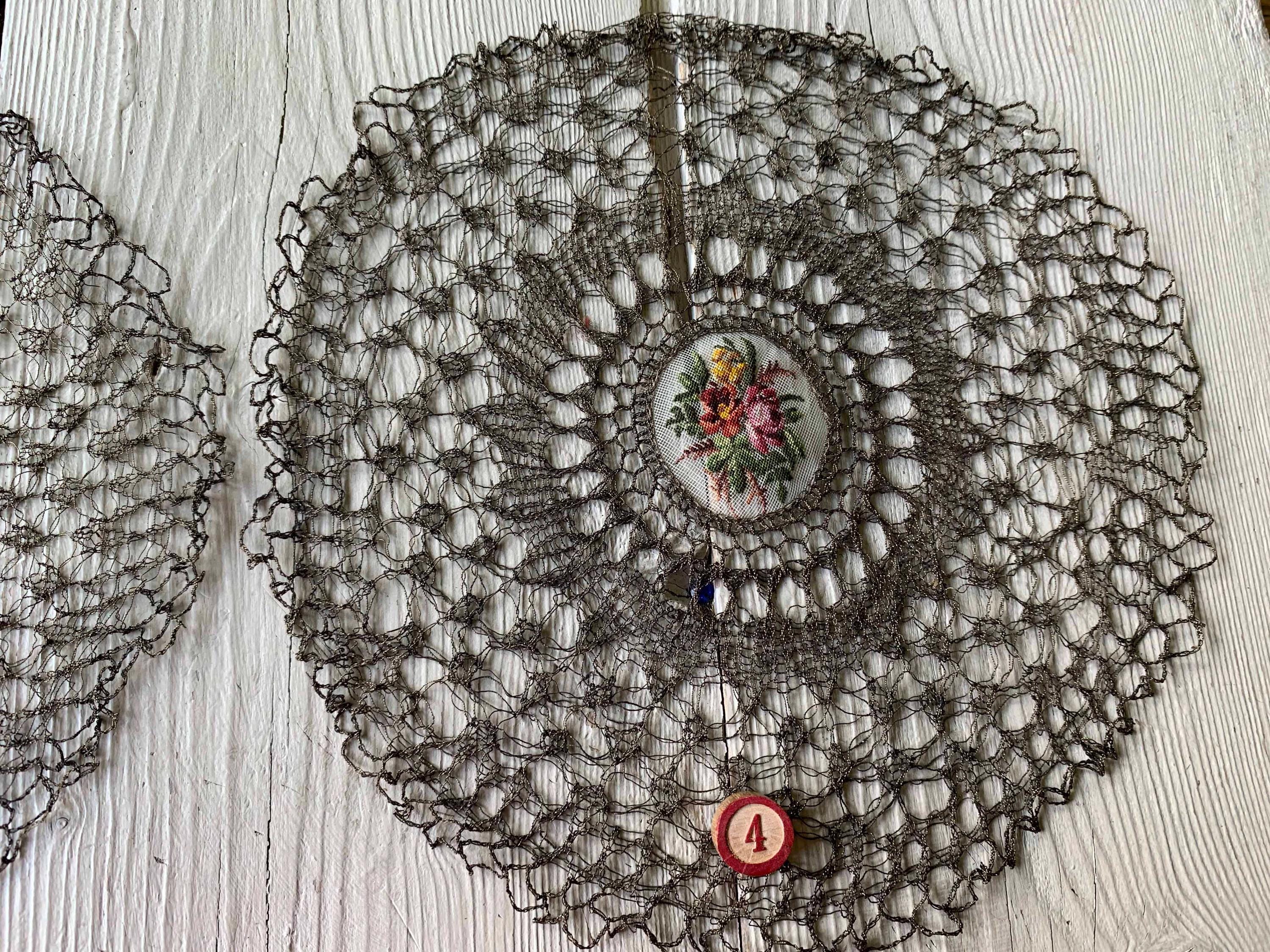 One Antique Circular Metallic Lace With Petit Point Center Repurpose ...