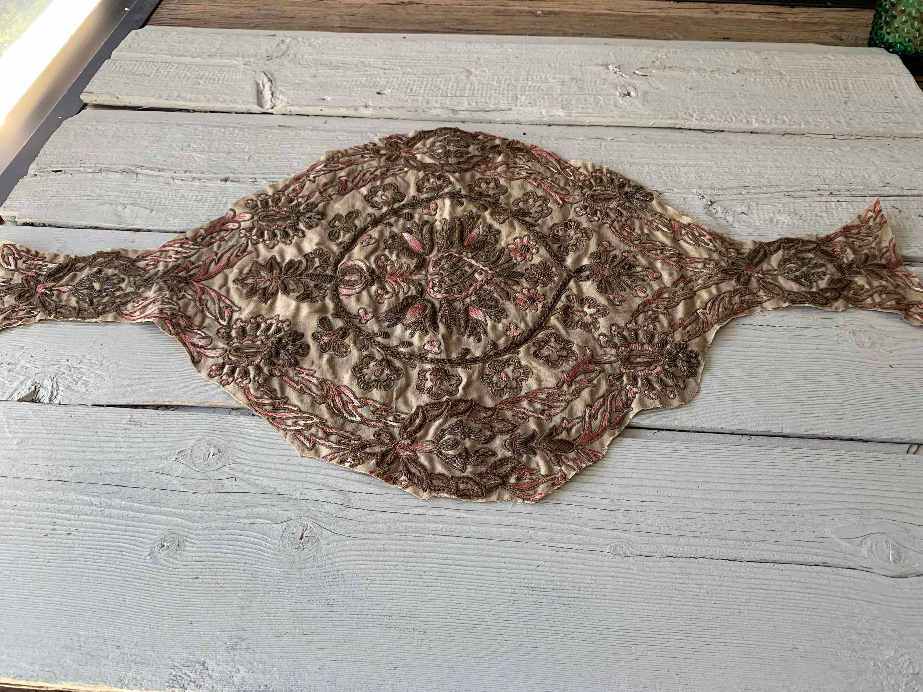 Large Victorian Brocade Fragment With Metallic & Floss Embroidery ...