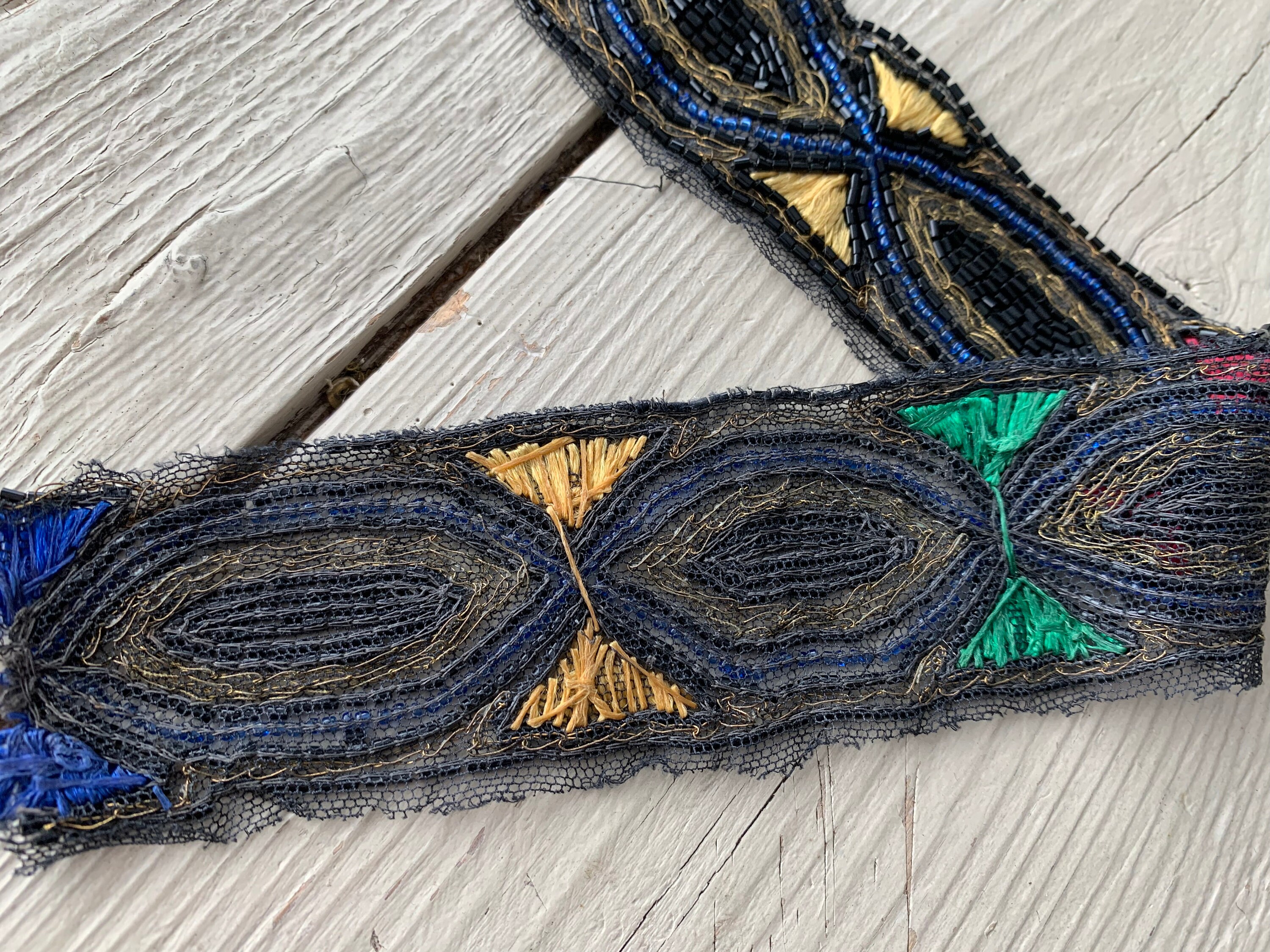 By the 1/2 Yard Antique Beaded Net Trim With Metallic Thread Accents ...