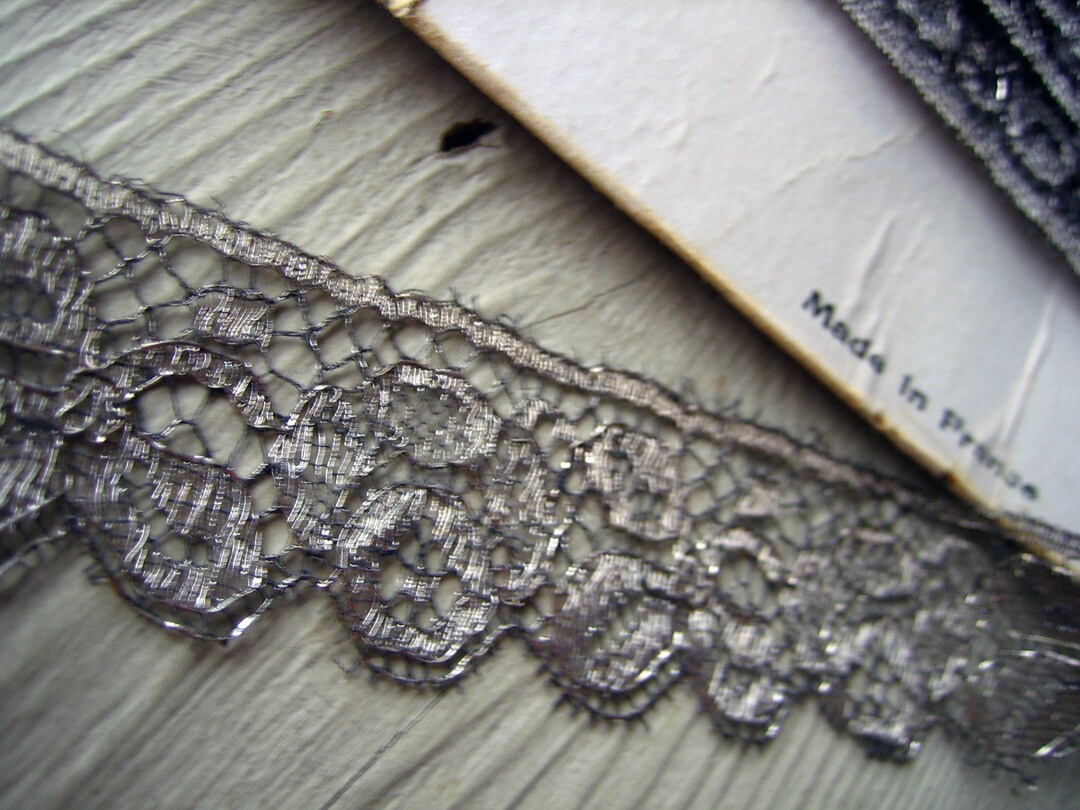 22 Inches Antique French Silver Metallic Thread Lace Trim Patina (ref ...