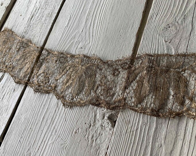 1/2 Yard Antique French Gold Metallic Thread Lace Trim Patina (ref: A ...