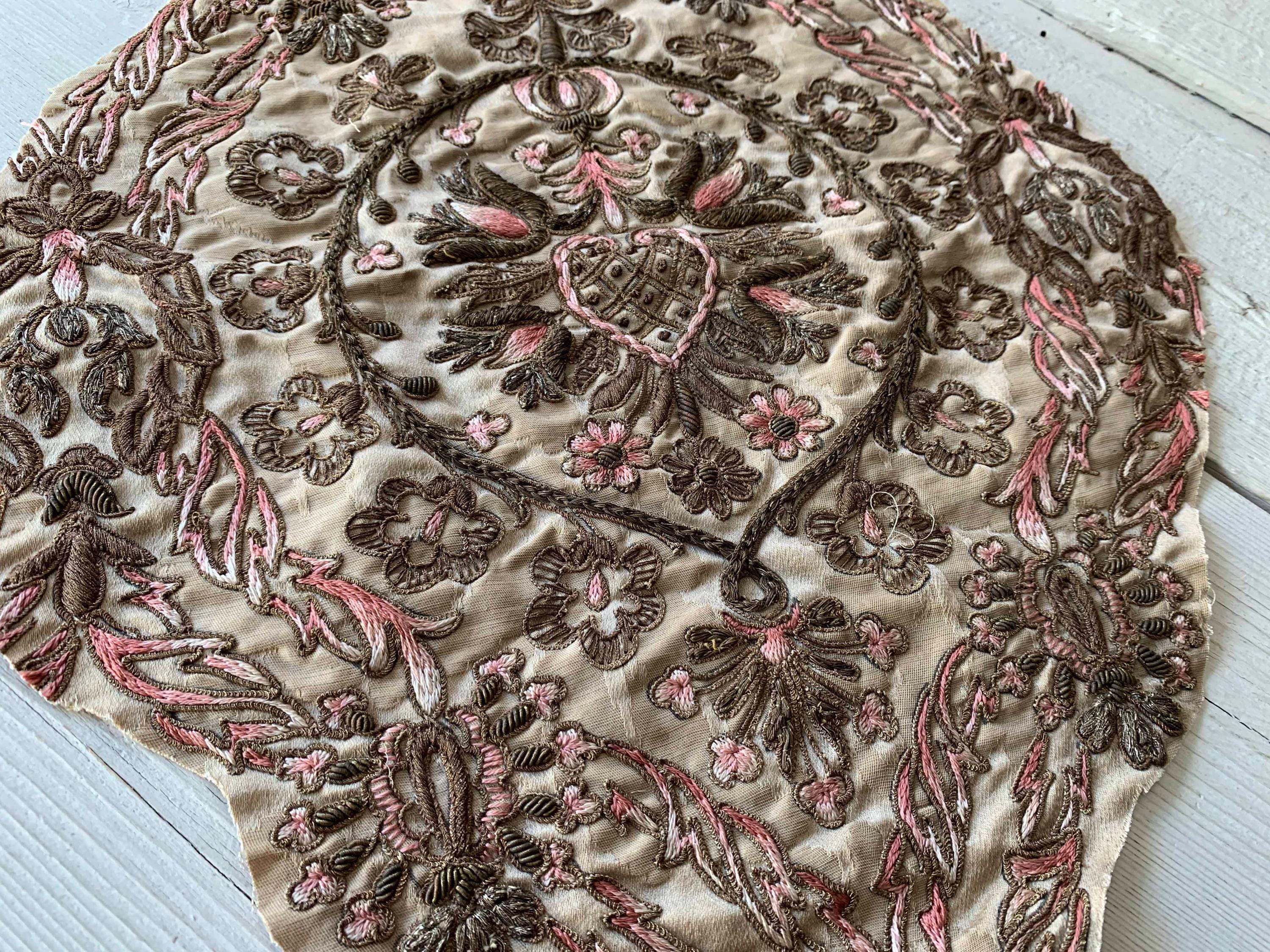 Large Victorian Brocade Fragment With Metallic & Floss Embroidery ...