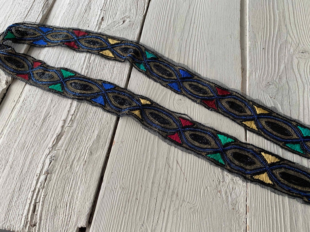 By the 1/2 Yard Antique Beaded Net Trim With Metallic Thread Accents ...