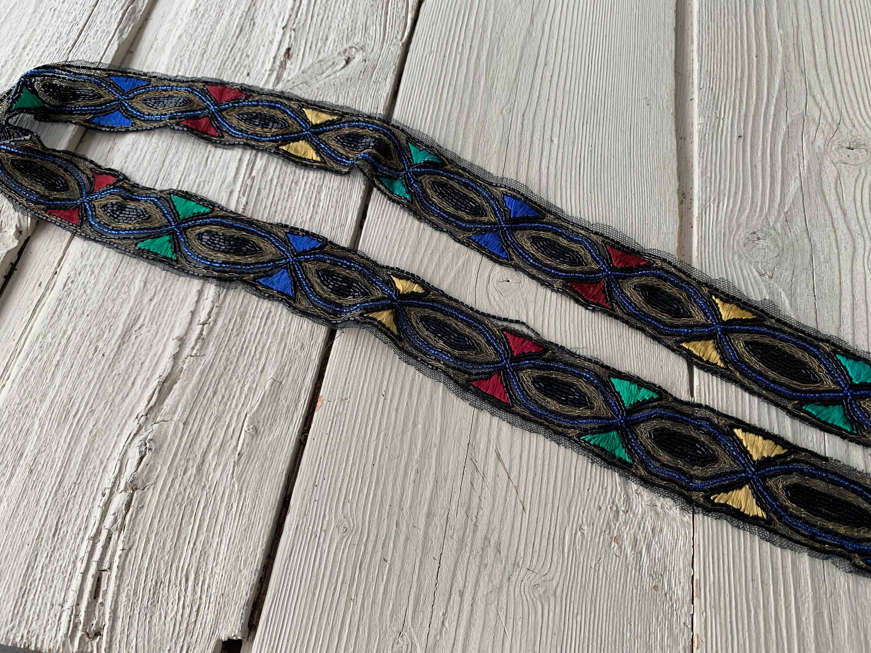 By the 1/2 Yard Antique Beaded Net Trim With Metallic Thread Accents ...