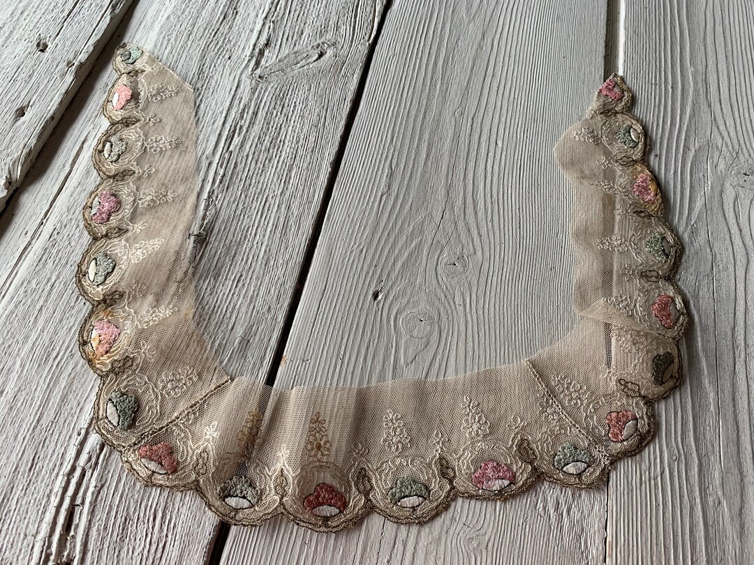 One Antique Edwardian Embroidered Net Dress Fragment With Metallic ...