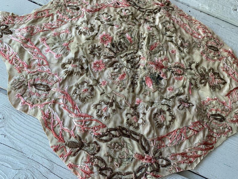 Large Victorian Brocade Fragment With Metallic & Floss Embroidery ...