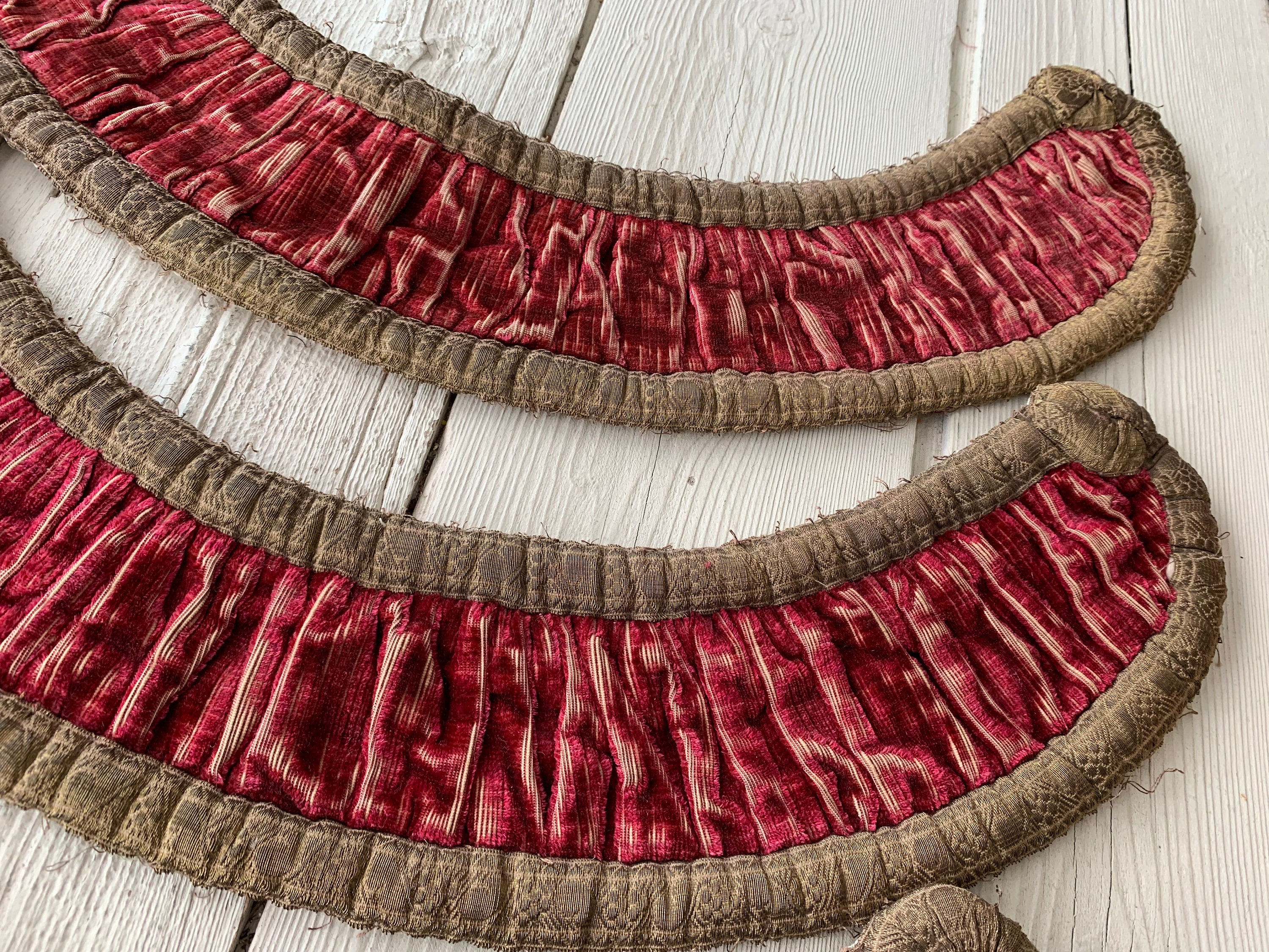 Four Shabby Antique Velvet Remnants With Metallic Trim Edgings ...